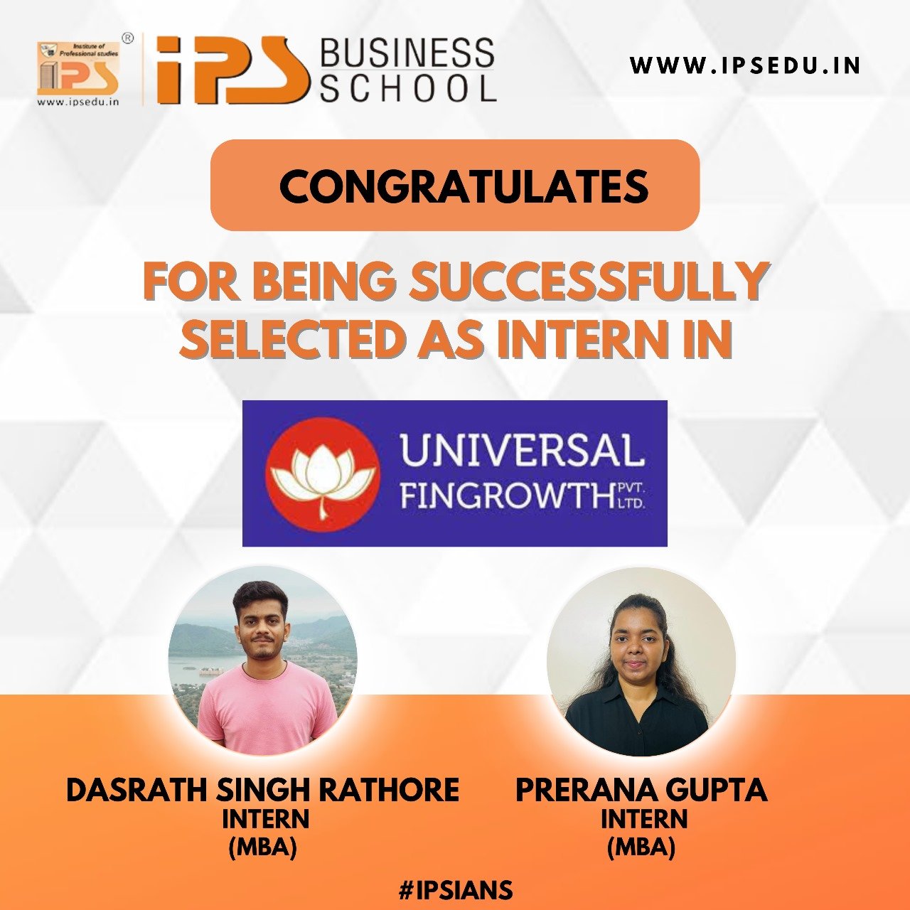 IPS BUSINESS SCHOOL Student Secures Prestigious Role at Universal ...