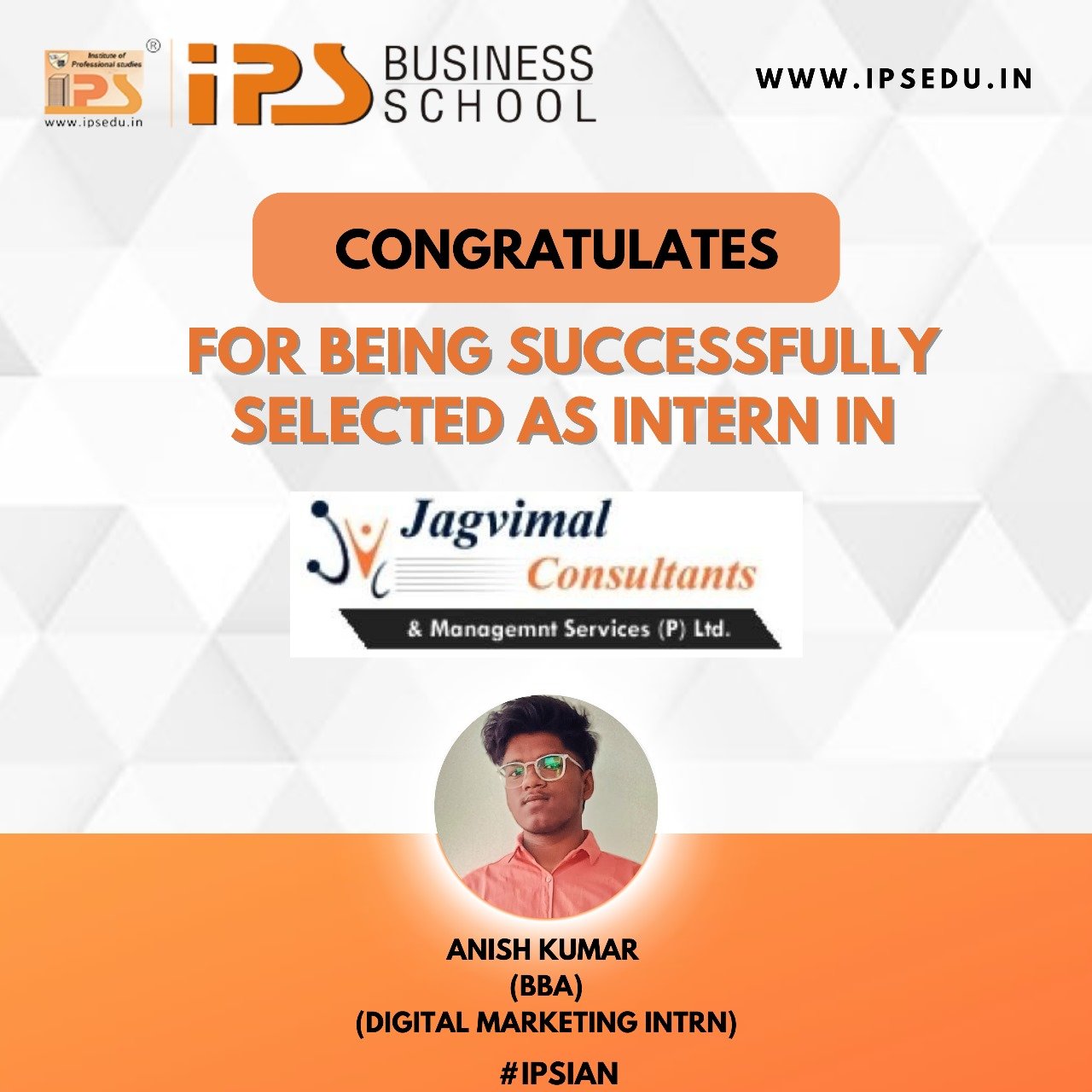 IPS COLLEGE BBA Student Anish Kumar Secures Digital Marketing ...